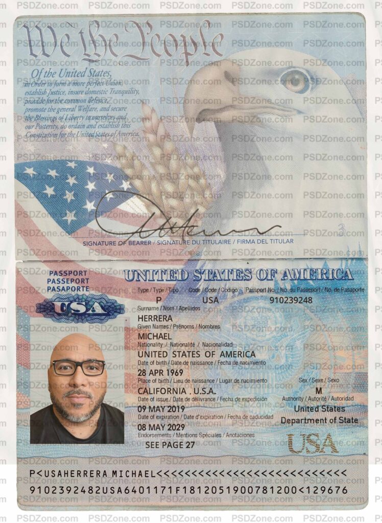Buy Editable Blank USA Passport Template PSD Online